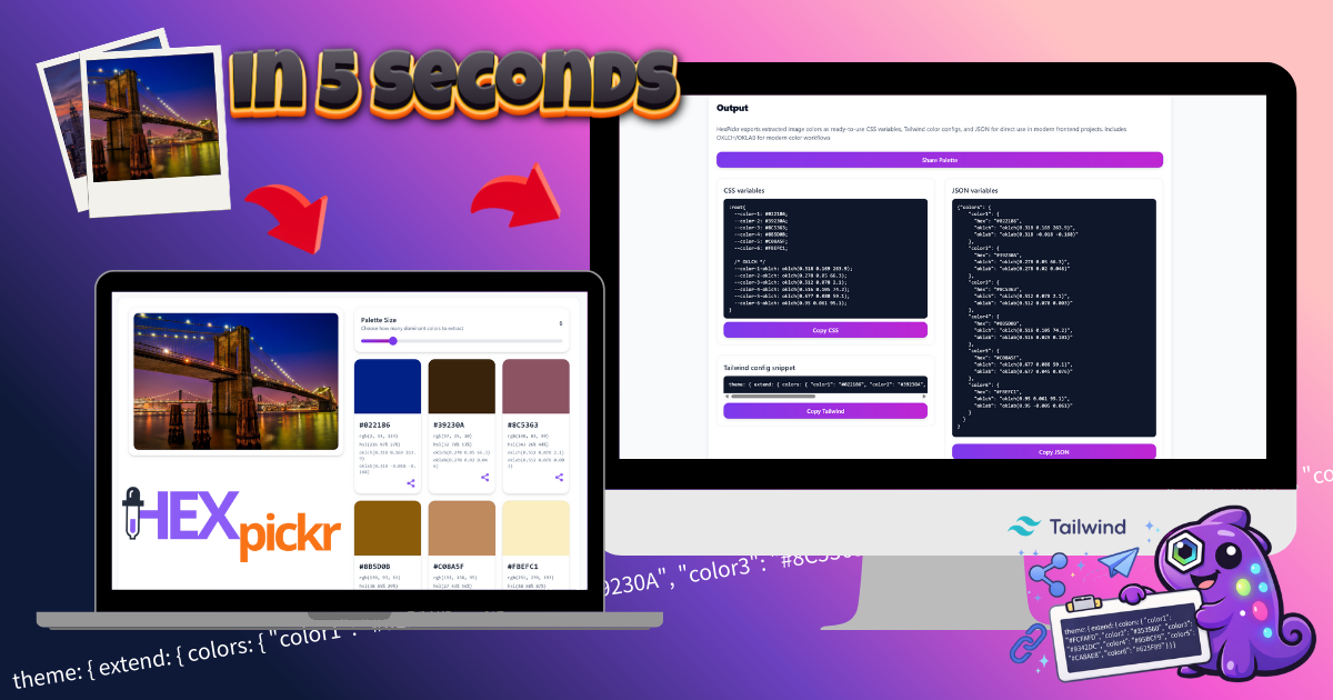HexPickr — Extract Tailwind & OKLCH Palettes Instantly